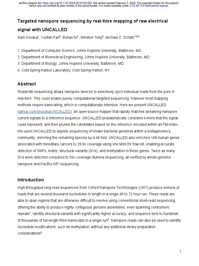 Targeted Nanopore Sequencing by Real-Time Mapping of Raw Electrical ... Targeted Nanopore Sequencing by Real-Time Mapping of Raw Electrical ...
