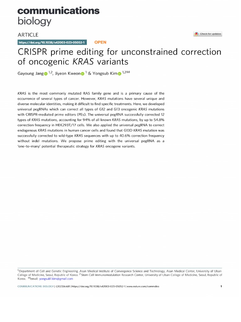 CRISPR Prime Editing For Unconstrained Correction of Oncogenic KRAS ...