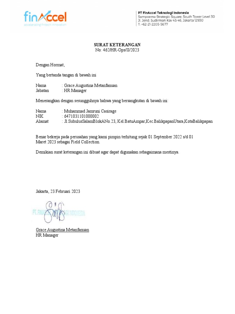 Paklaring FTI MuhammadJamruniCasirage | PDF