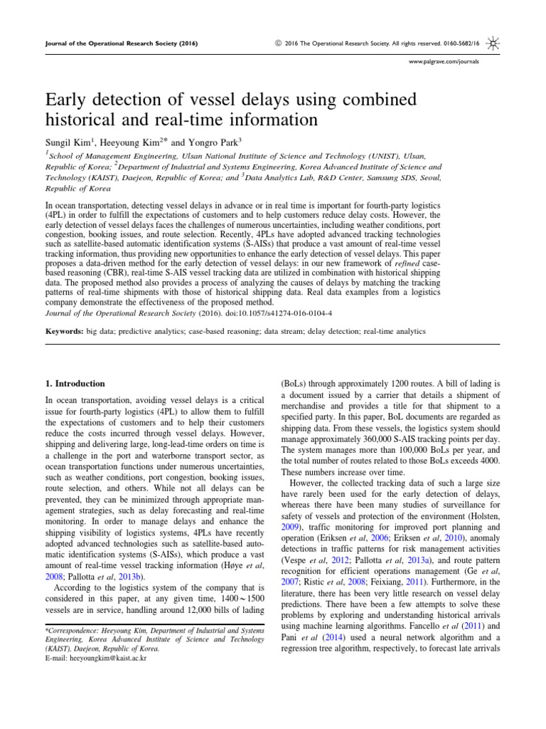 2017) Early Detection of Vessel Delays Using Combined | PDF | Accuracy ...