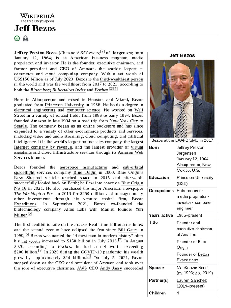 Jeff Bezos - Wikipedia | PDF