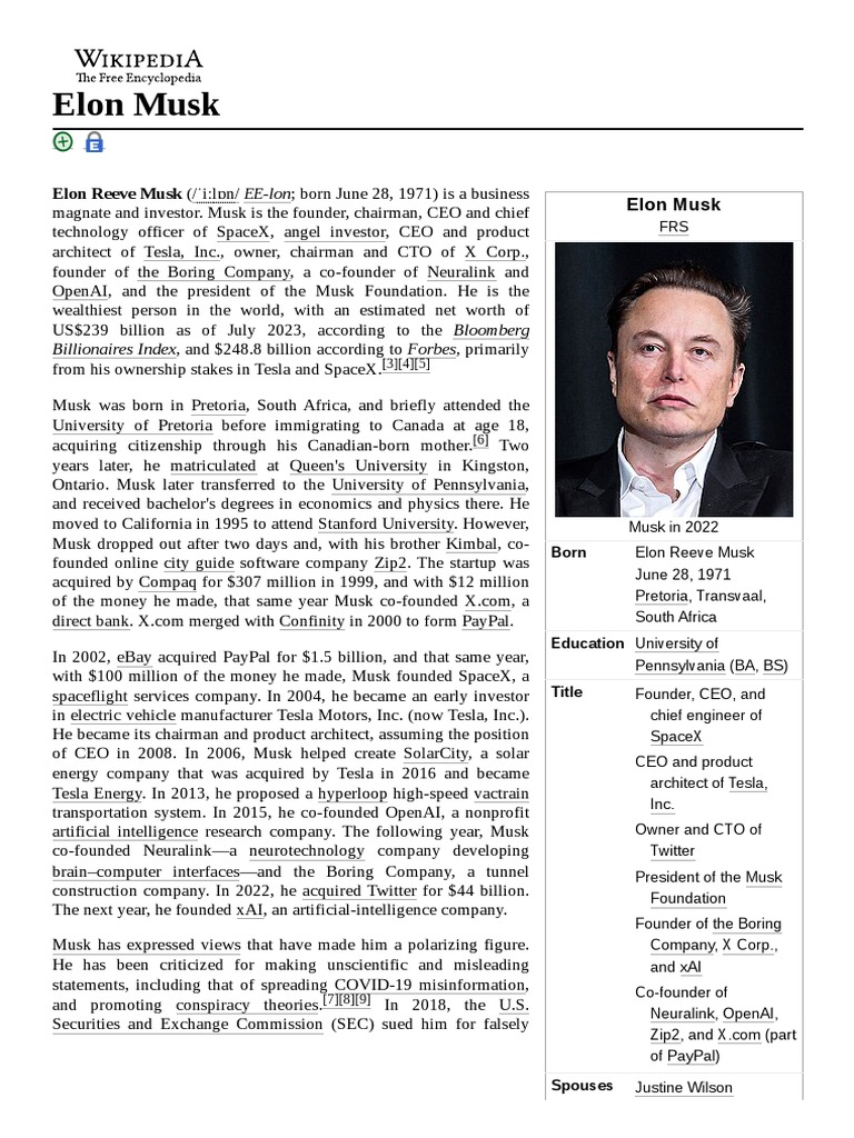 Elon Musk - Wikipedia | PDF