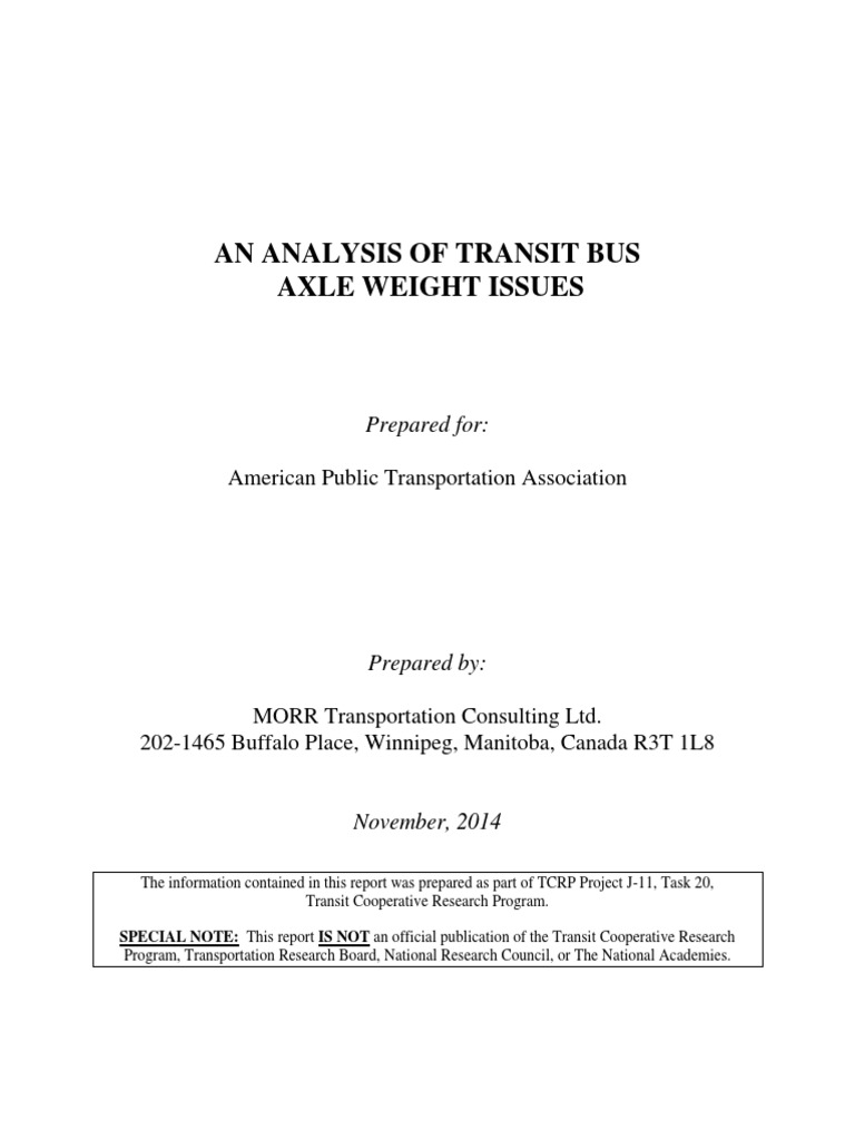An Analysis of Transit Bus Axle Weight Issues TCRP J11 T20 | PDF ...