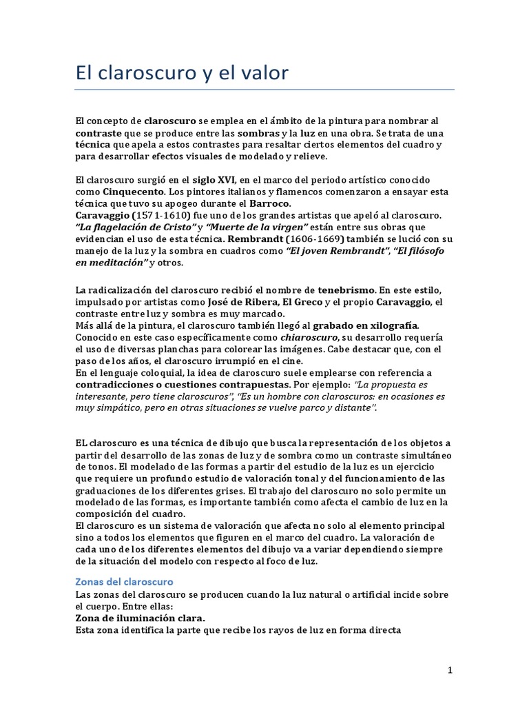 El Claroscuro y El Valor | PDF | Pinturas | Tecnicas artisticas