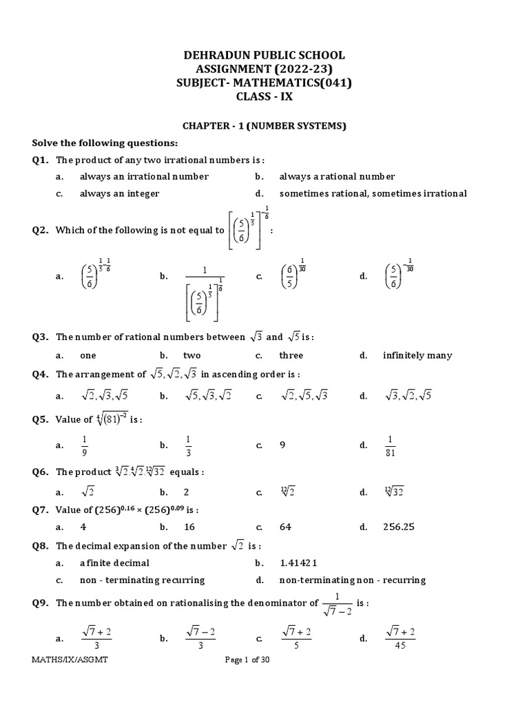 Class IX Maths Assignment 2022-23 | PDF