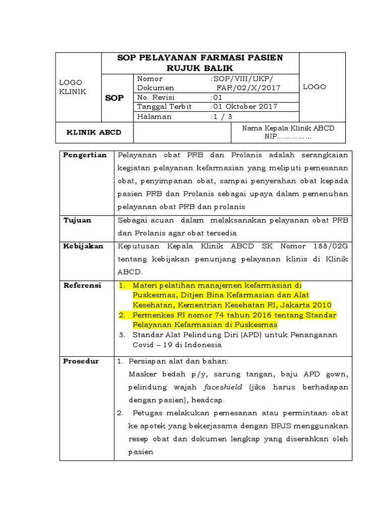3.15 SOP Pelayanan Kefarmasi Program PRB | PDF