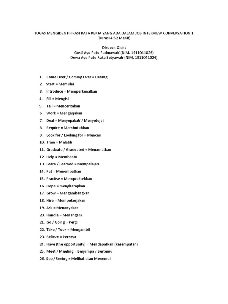 Tugas Mengidentifikasi Kata Kerja Yang Ada Dalam Job Interview ...