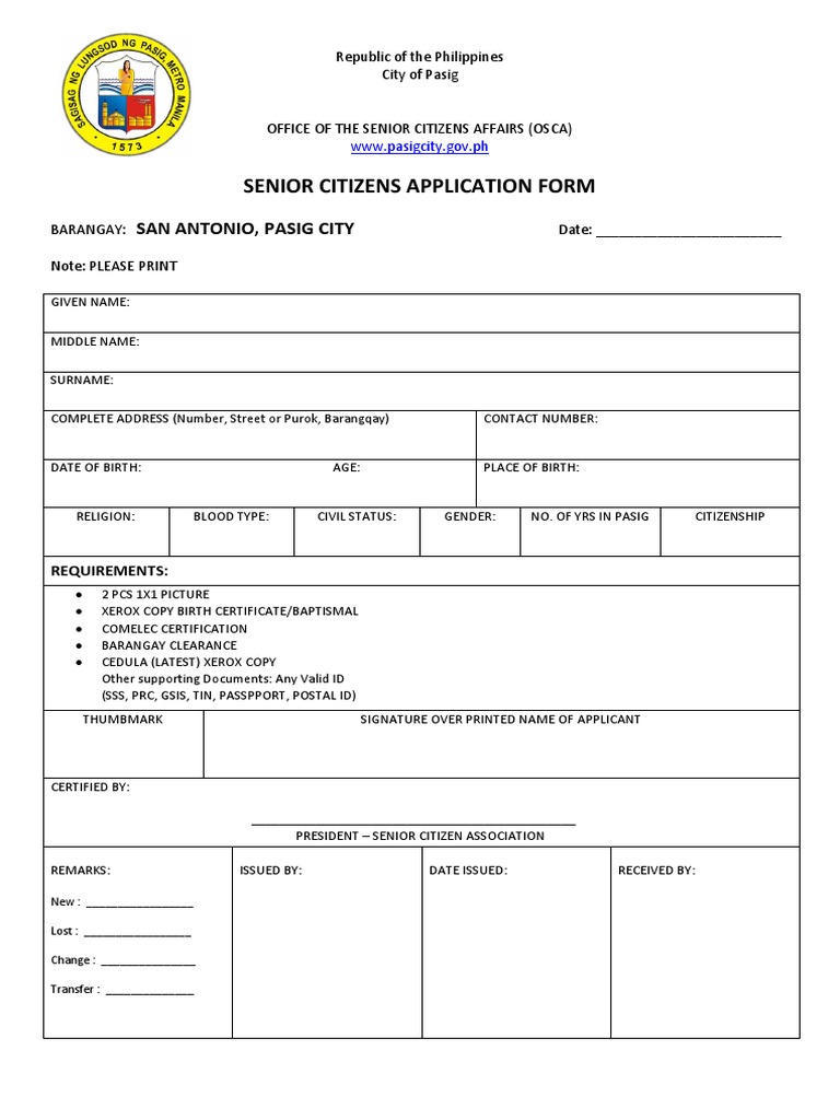 Senior Citizen Applicationform | PDF | Government | Government And ...