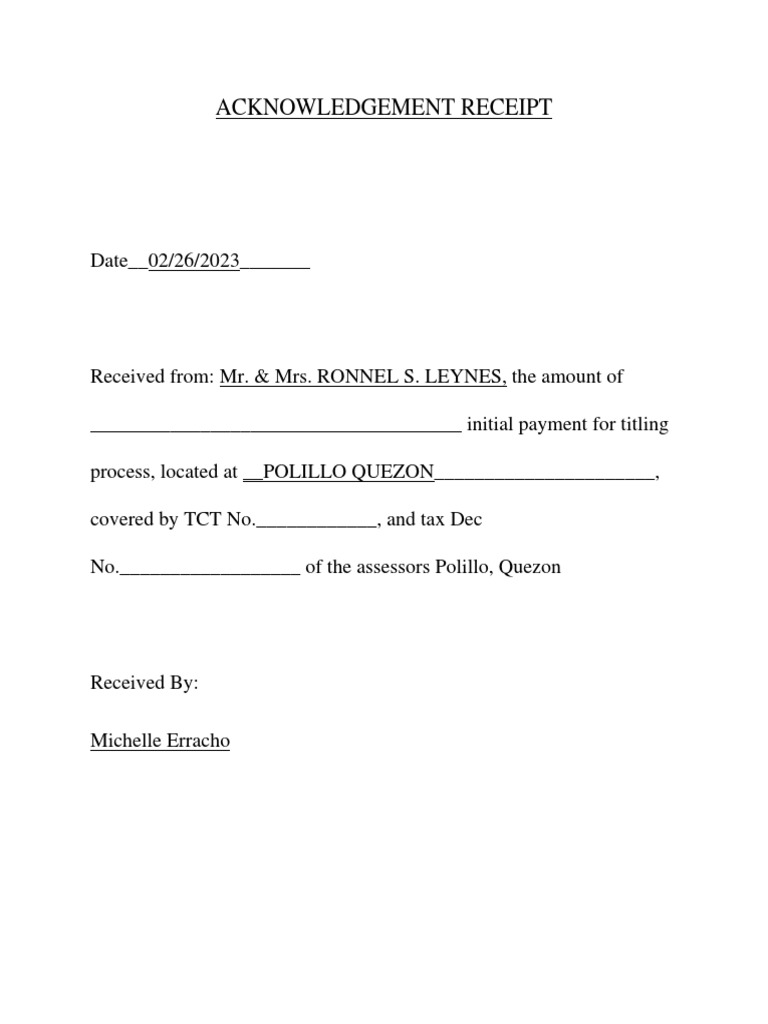 Acknowledgement Receipt for Payment | PDF | Finance & Money Management
