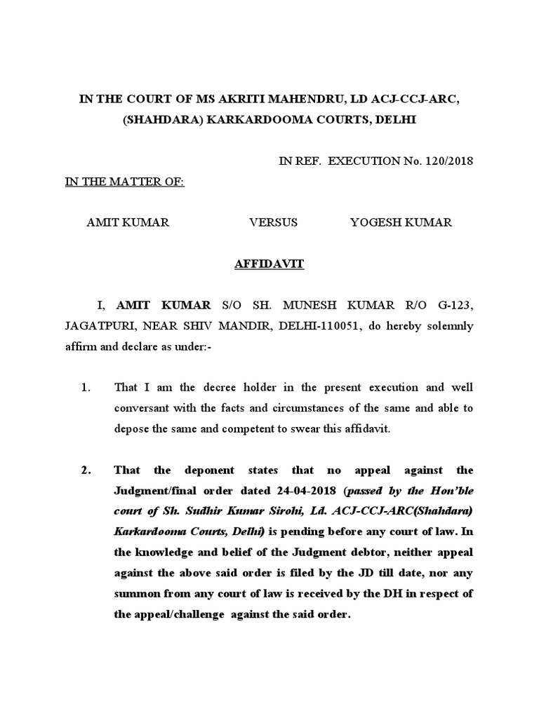 Legal Affidavit: Amit vs. Yogesh | PDF
