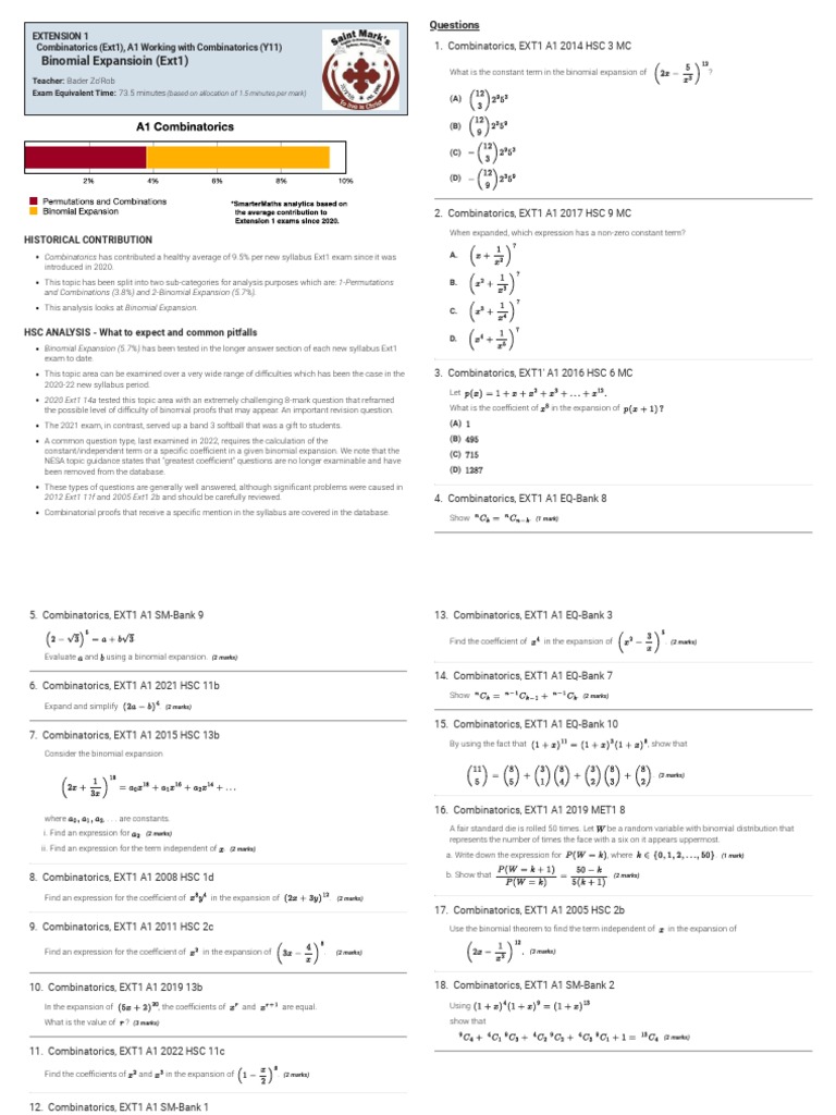 Binomial Expansion in Combinatorics Exam | PDF | Teaching Methods & Materials
