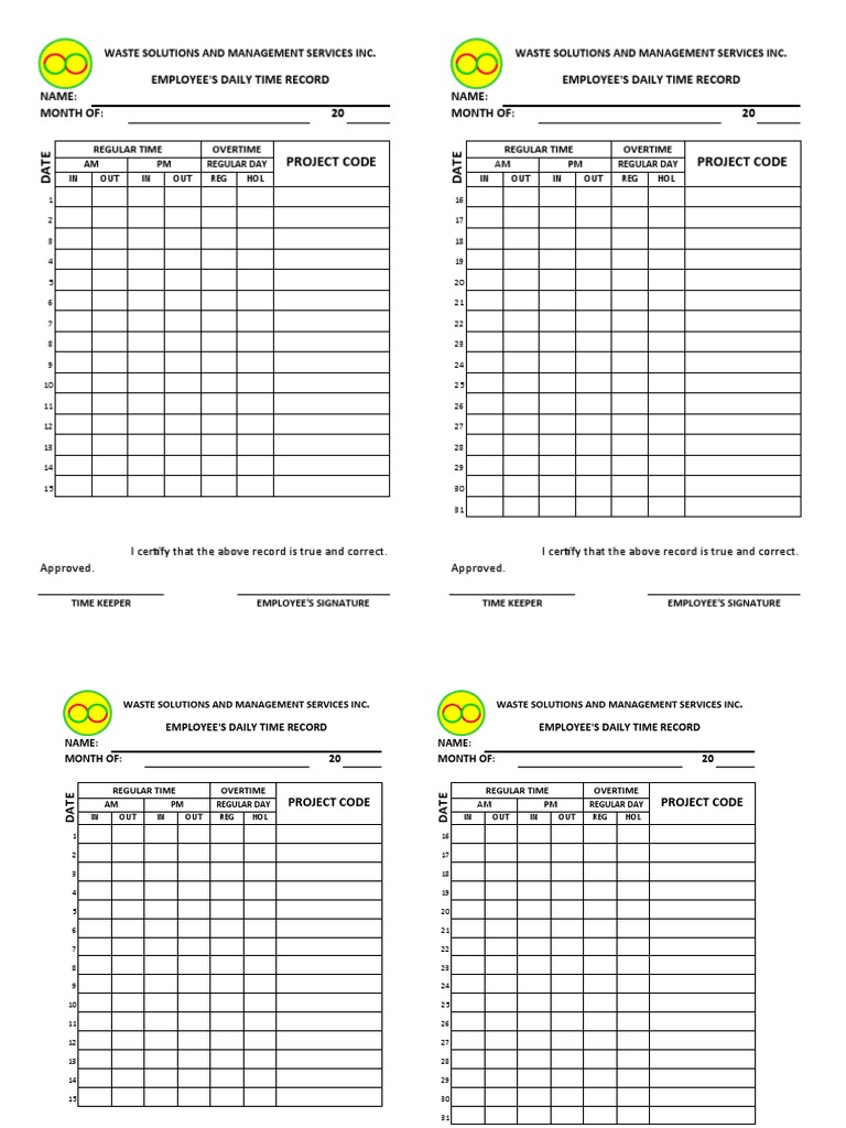 Daily Time Record DTR | PDF