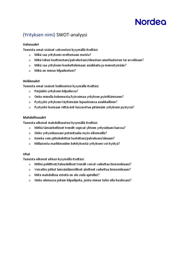 Nordea SWOT Pohja | PDF