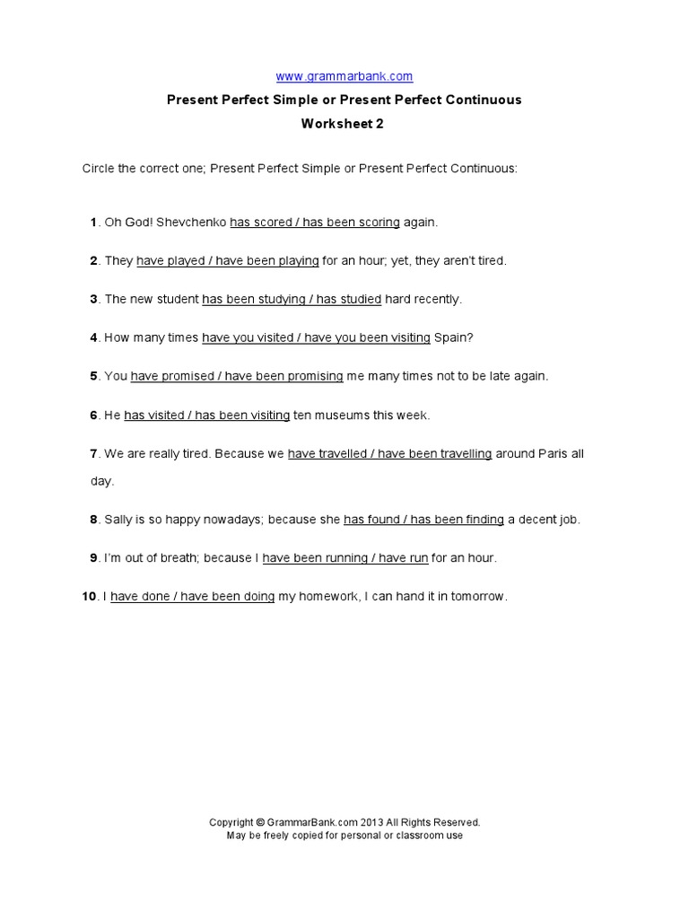 Present Perfect Continuous Vs Present Perfect Worksheet 2 | PDF