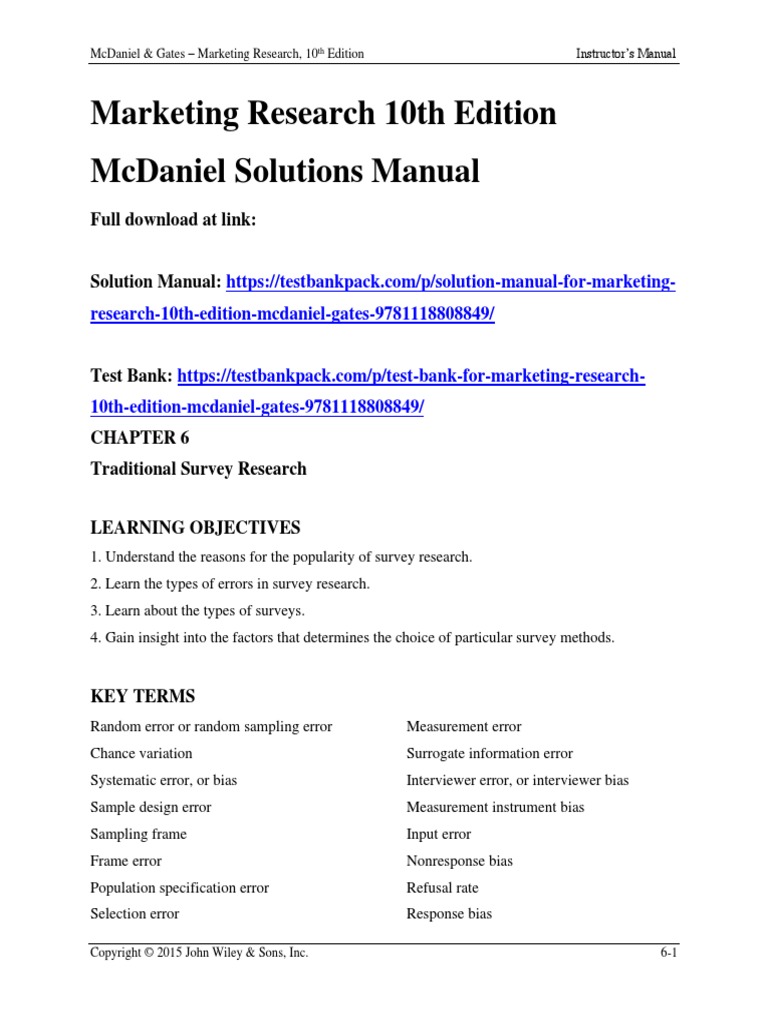 Marketing Research 10th Edition McDaniel Solutions Manual Download | PDF
