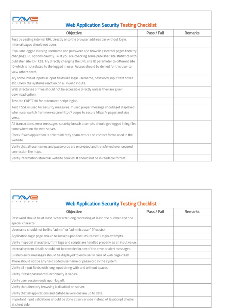 Web App Security Testing Checklist - Web App Security Checks | PDF Web App Security Testing Checklist - Web App Security Checks | PDF