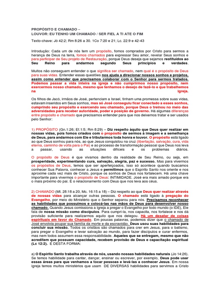 Propósito e Chamado | PDF | Presente espiritual | Jesus