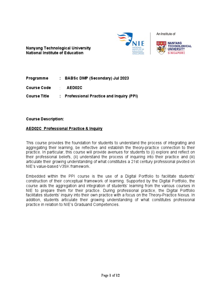 PPI Course Outline - Deg 2023 | PDF | Teachers | Cognition