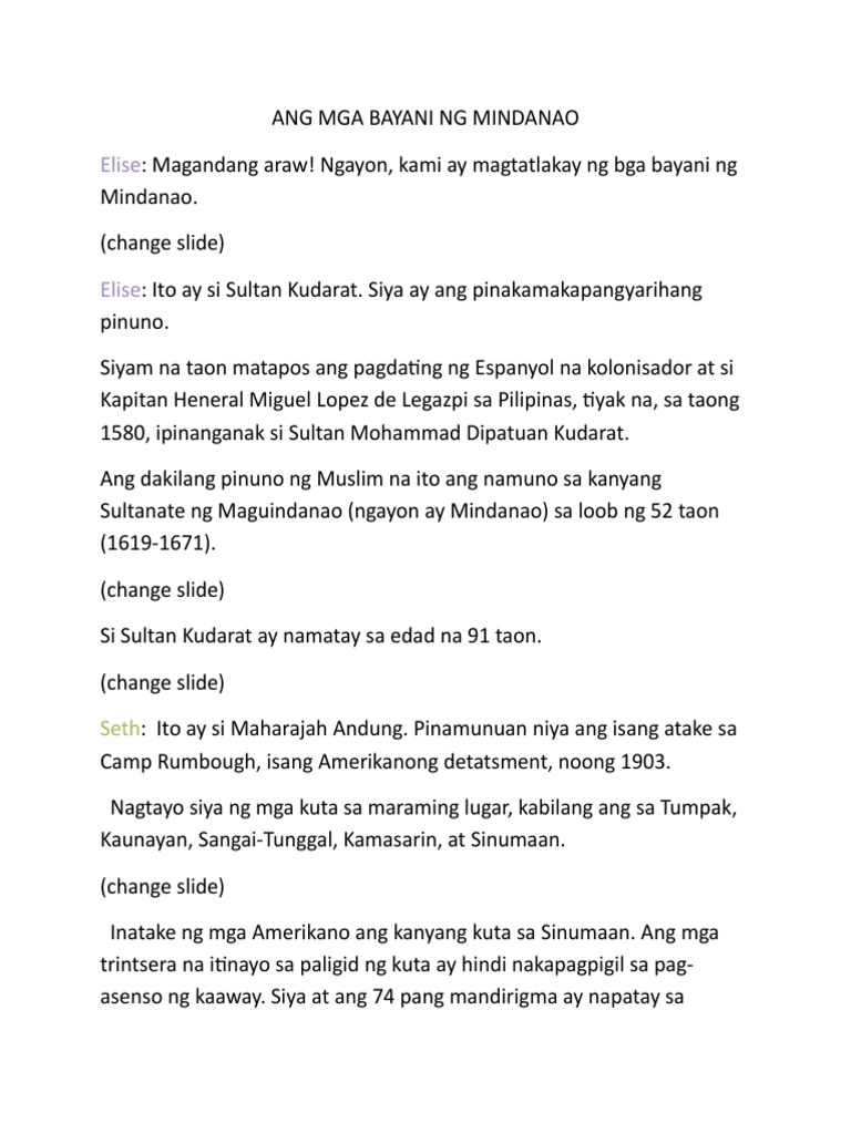 Mga Bayani NG Mindanao | PDF