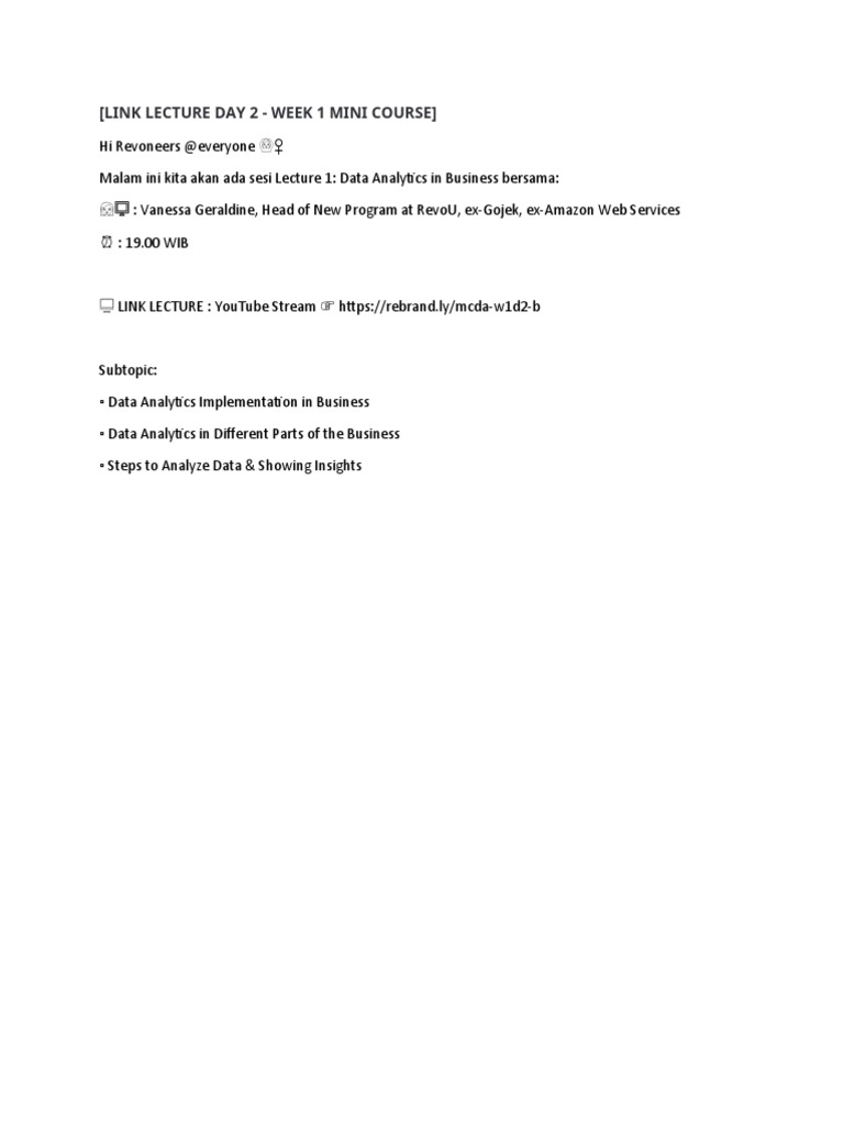 Link Lecture Day 2 Week 1 Mini Course Pdf Business