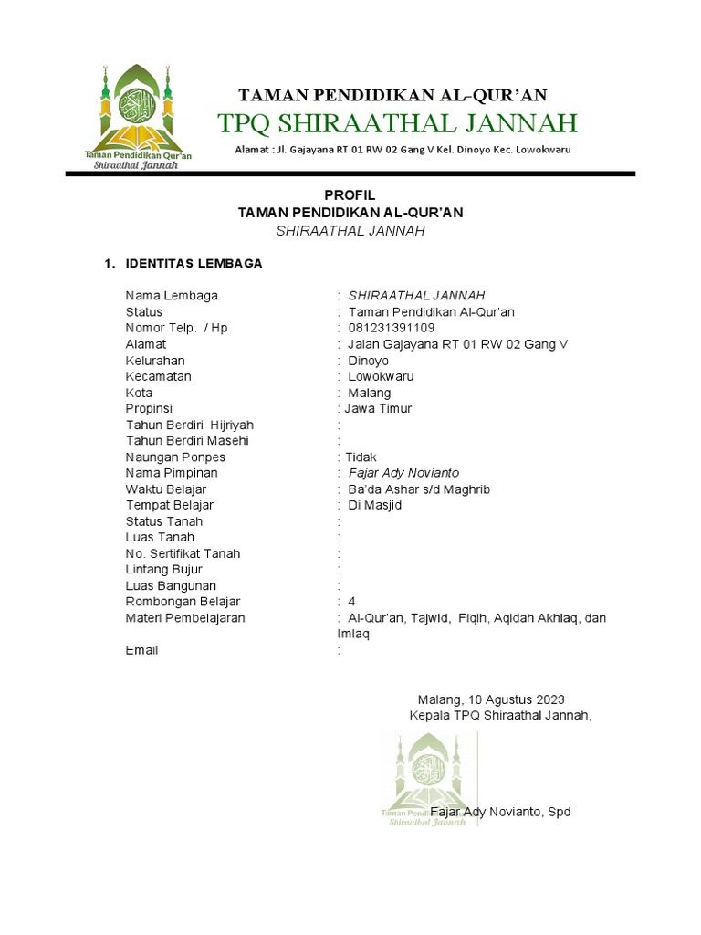 Format File Profil TPQ | PDF