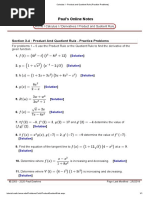 Calculus I Product and Quotient Rule Practice Problems | PDF ...