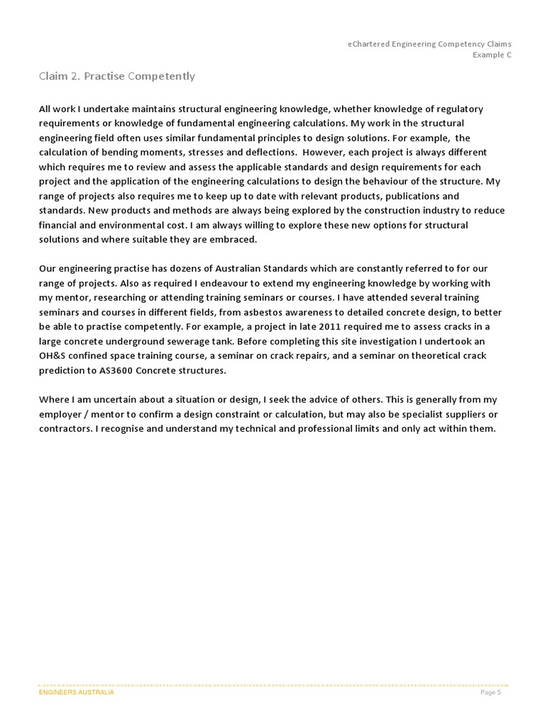Echartered - Engineering - Competency - Claims - Example - C 5 | PDF