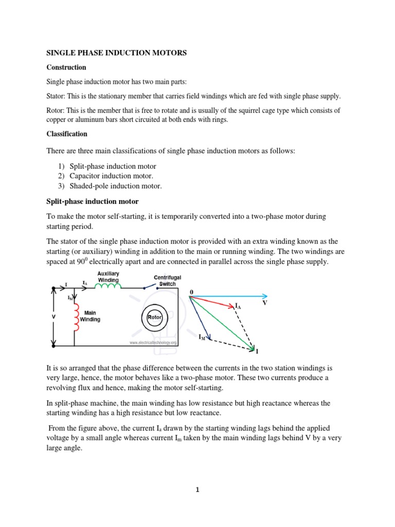 Single Phase Induction Motors Summarized Pdf Electric Motor Capacitor