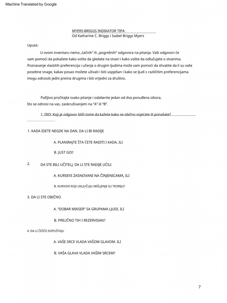 Myers Briggs Personality Test Pdf