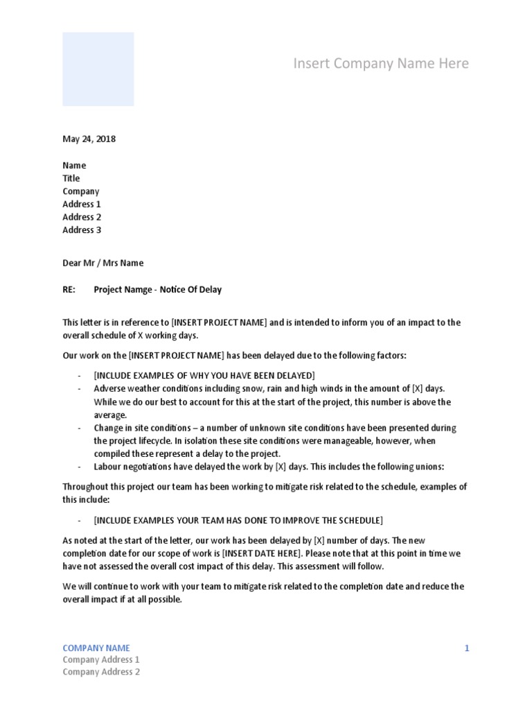 Template Notice of Delay Letter Wmb7uf | PDF Template Notice of Delay Letter Wmb7uf | PDF