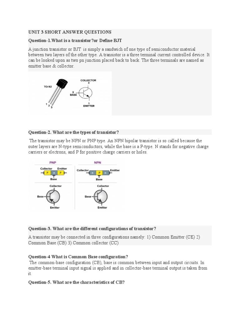 BJT Transistor Short Answer Guide | PDF | Bipolar Junction Transistor ...