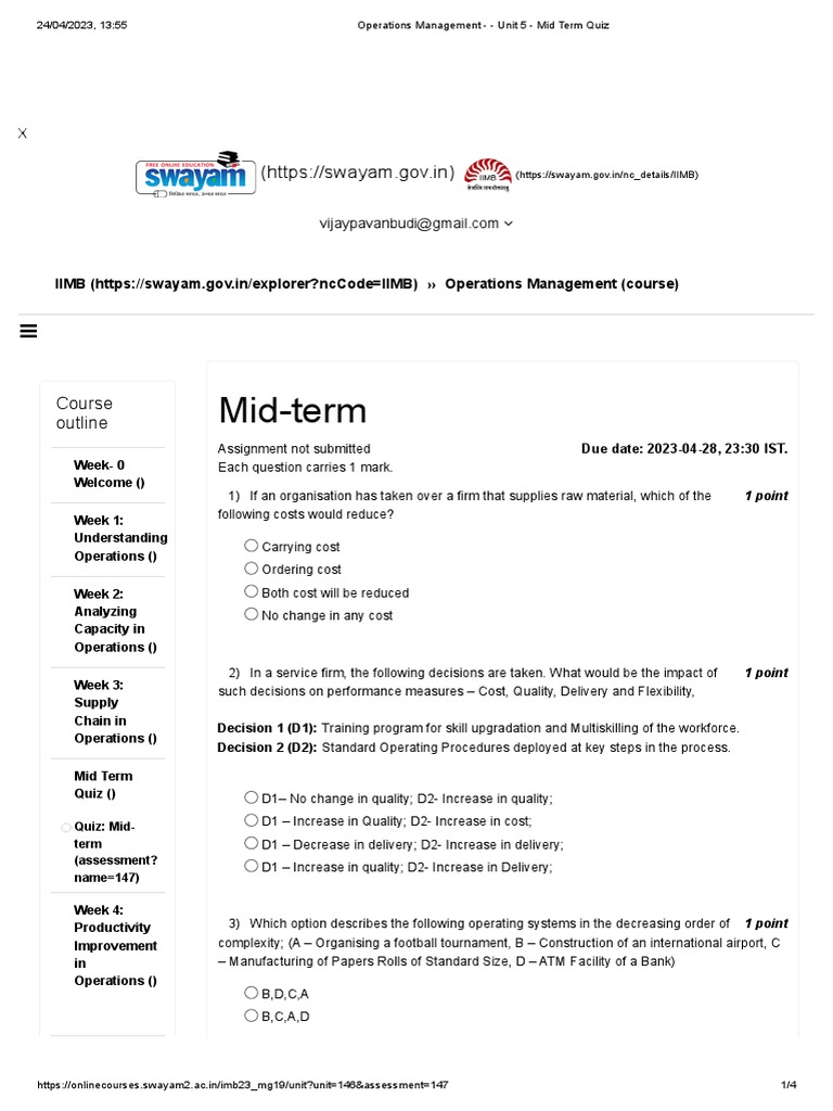 Operations Management Mid-Term Quiz | PDF | Computers