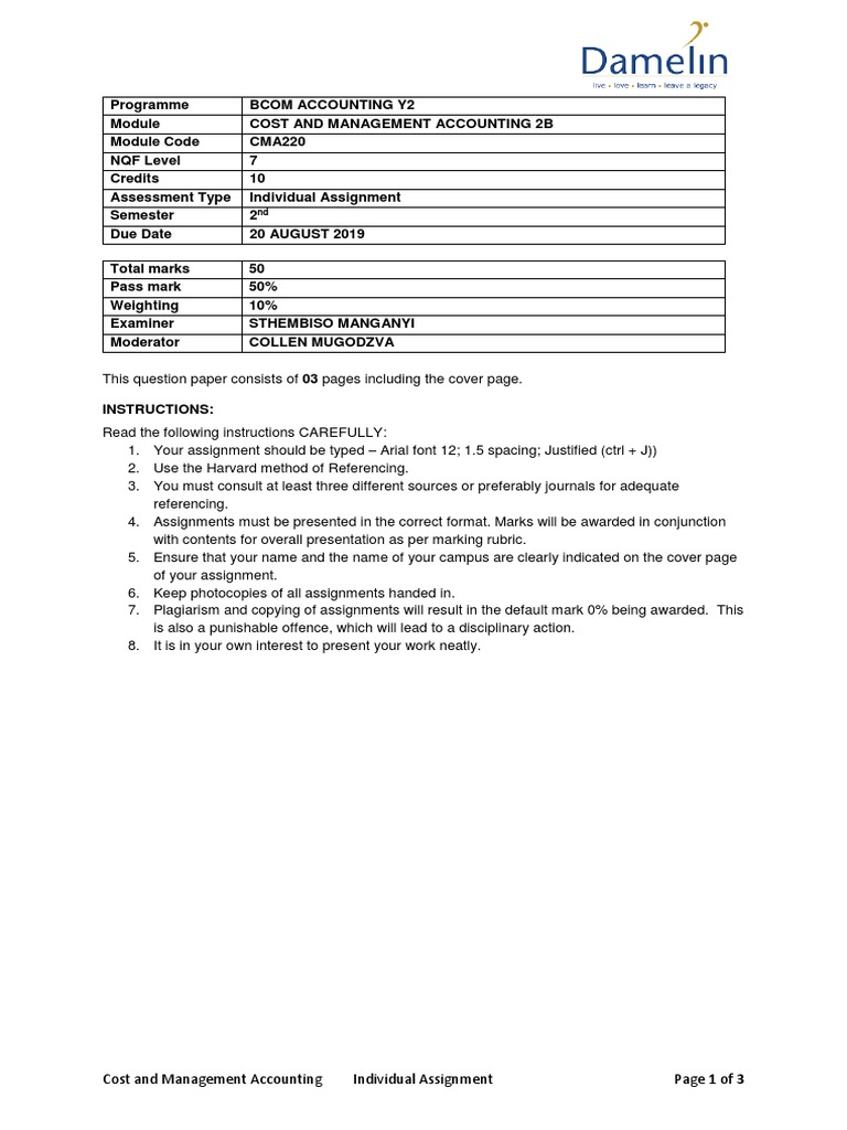 Cost and Management Accounting Individual Assignment | PDF | Factory ...
