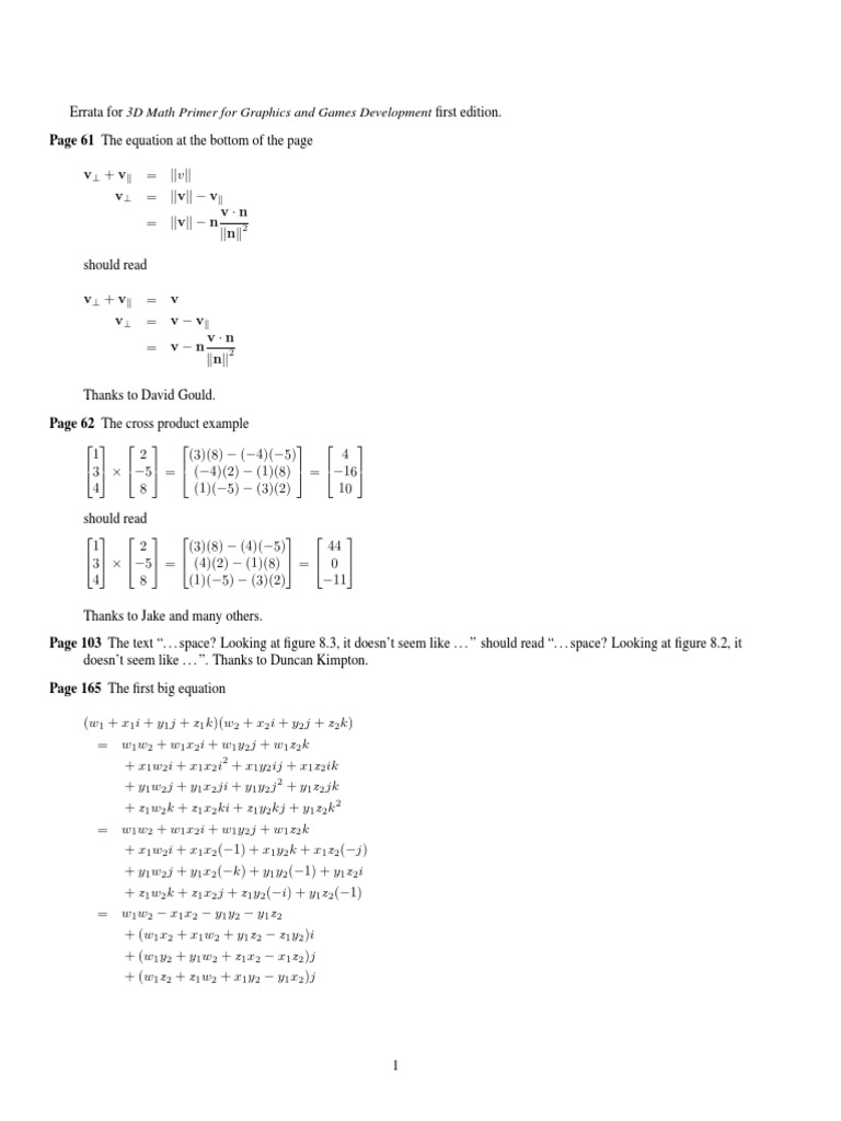 3D Math Primer Errata | PDF