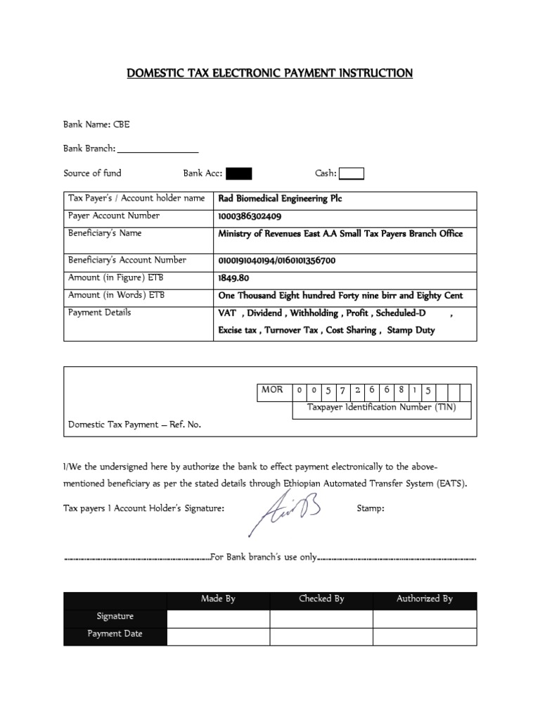 Domestic Tax Electronic Payment Instruction Penality Tax | PDF