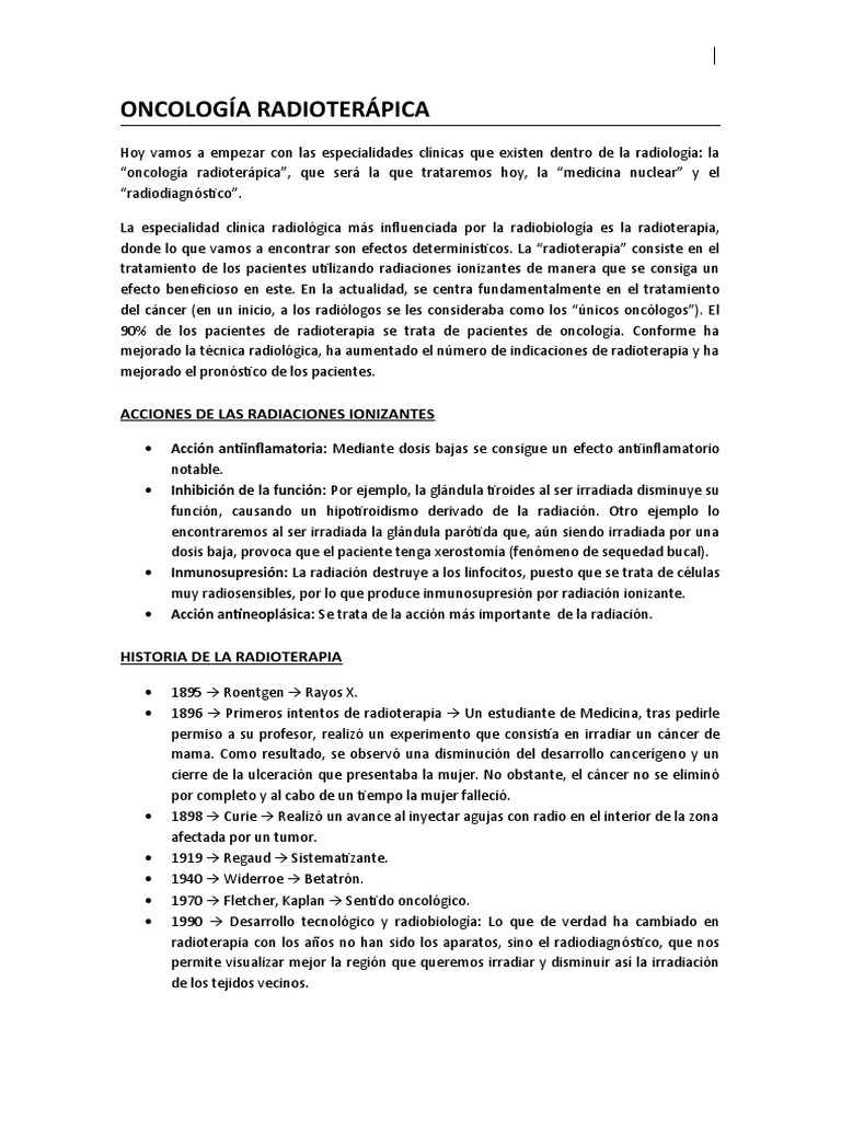 Radioterapia (Introducción y Oncología) | PDF | Terapia de radiación | Cáncer