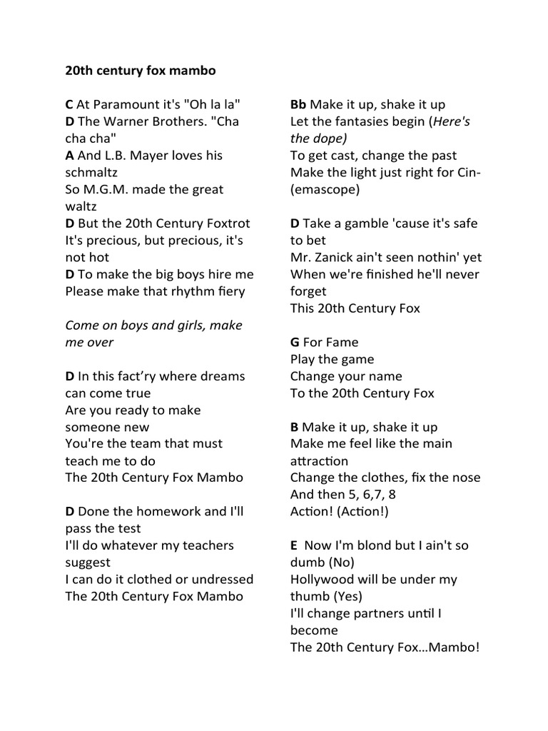 20th Century Fox Mambo - Lyrics | PDF