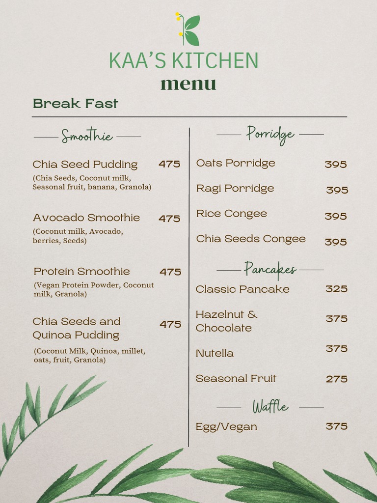 Kaa's Kitchen Menu | PDF | Curry | Pancake