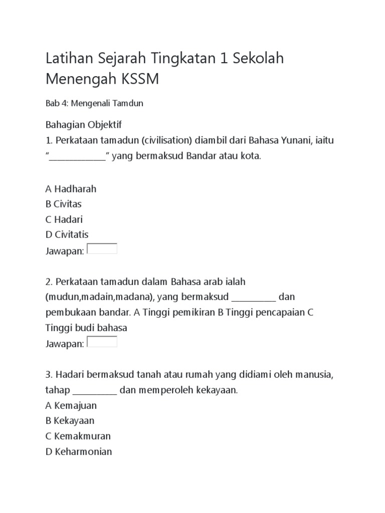 Sej T1 Bab 4 Objektif | PDF