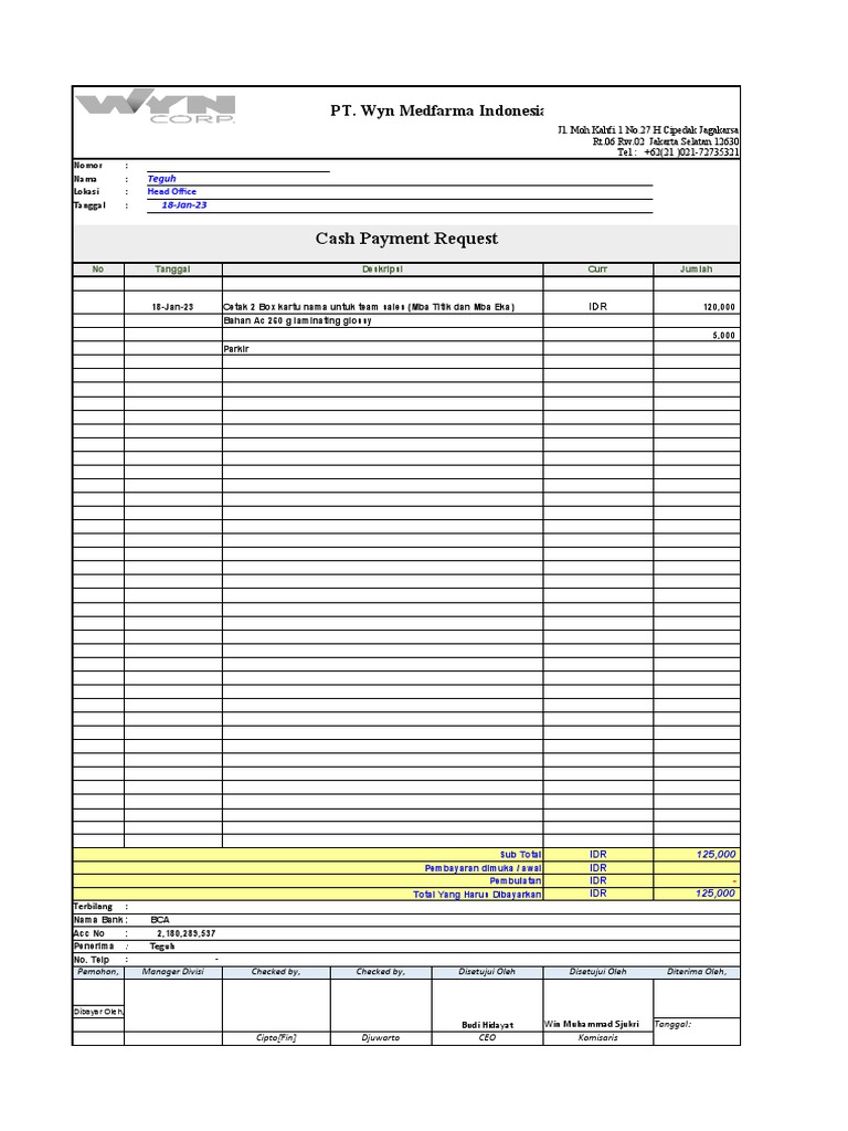 Cash Payment Request Cetak Kartu Nama | PDF