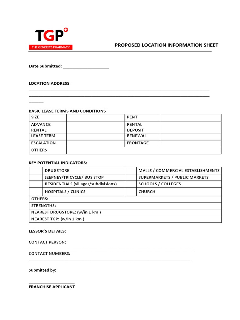 TGP Proposed Location Sheet | PDF | Finance & Money Management | Law