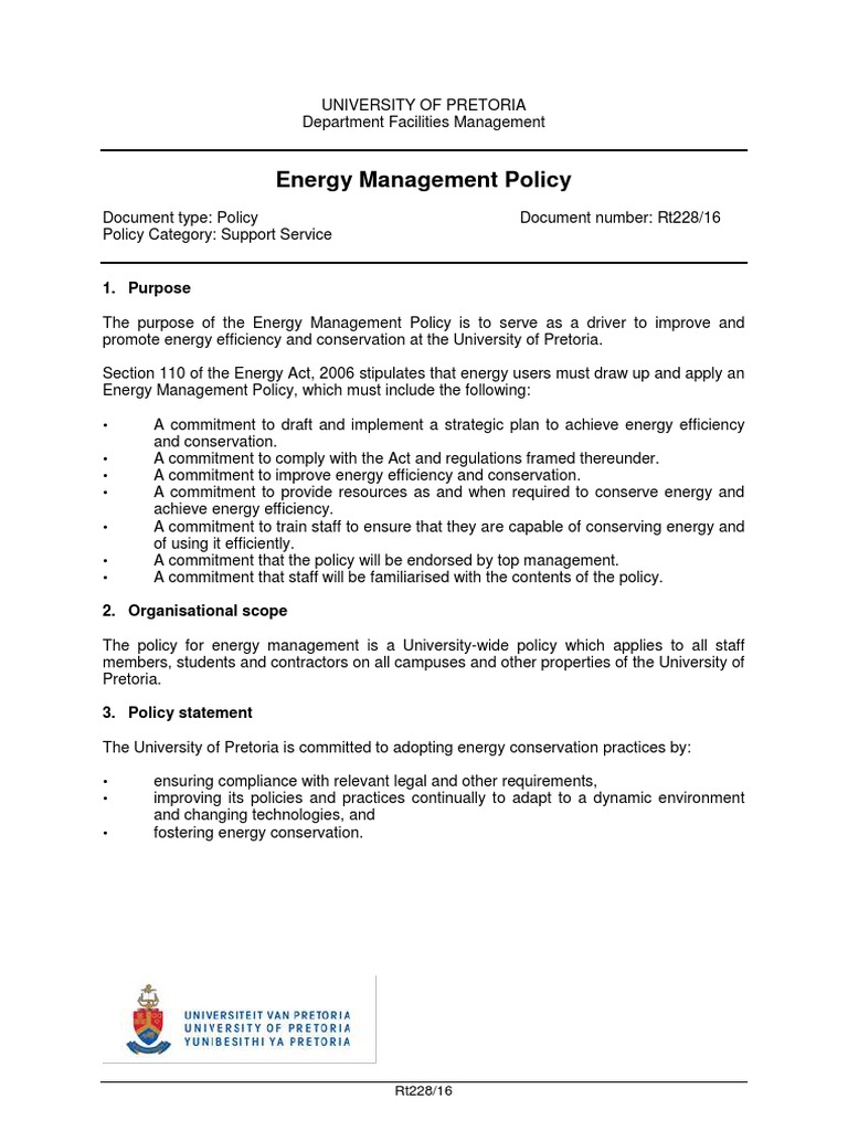 Energy Management Policy | PDF | Energy Conservation | Efficient Energy Use