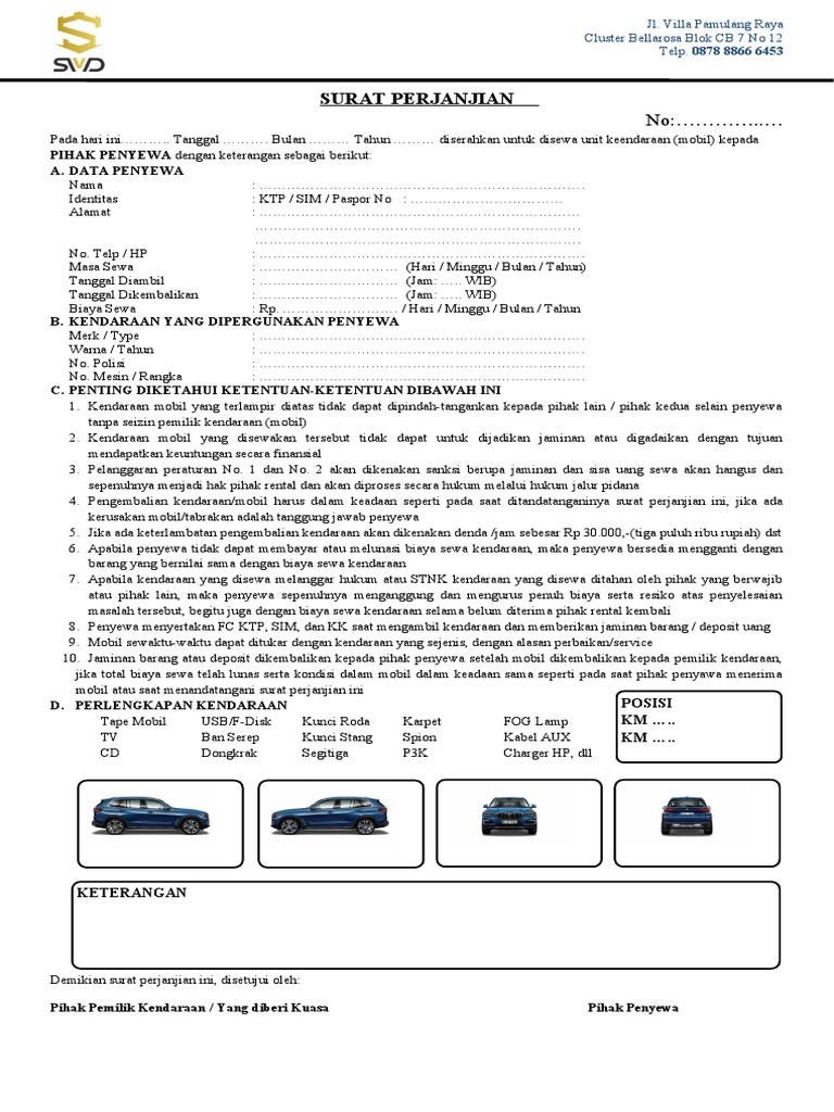 Surat Perjanjian SVD Rent Car | PDF