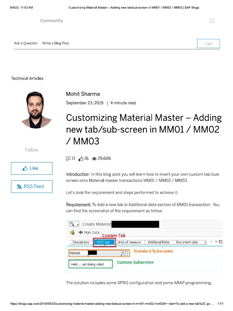 Customizing Material Master-Adding New Tab-Sub-Screen | PDF