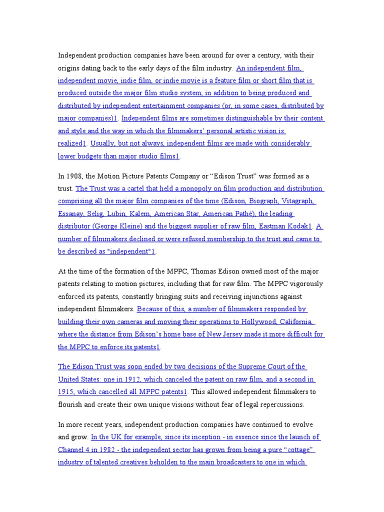 Independent Production Companies Have Been Around Pdf Independent 7172