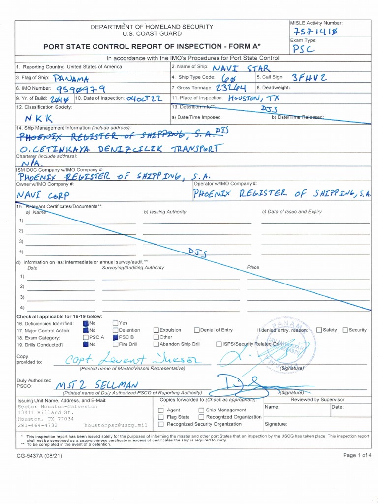 Us Port State Control Report | PDF