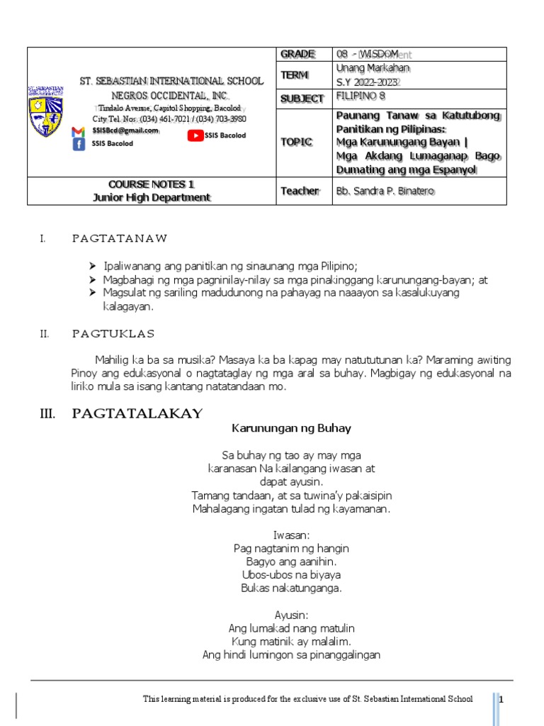 Filipino 8 - M1 | PDF
