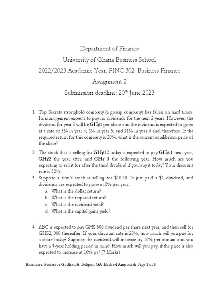 FINC 302 Assignment 2 2023 | PDF