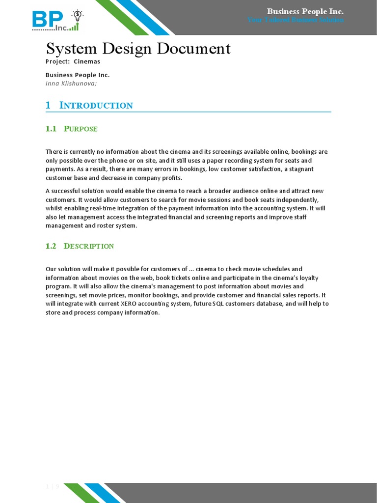 Cinema System - Design - Document | PDF | Computers
