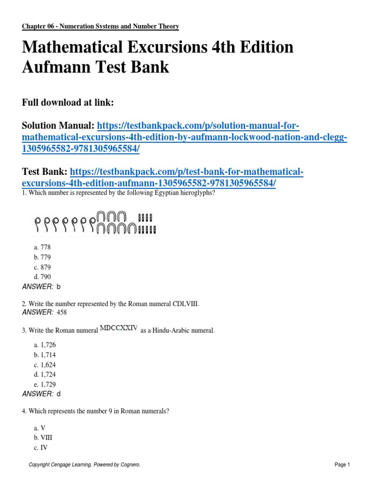 Mathematical Excursions 4th Edition Aufmann Test Bank Download | PDF ...